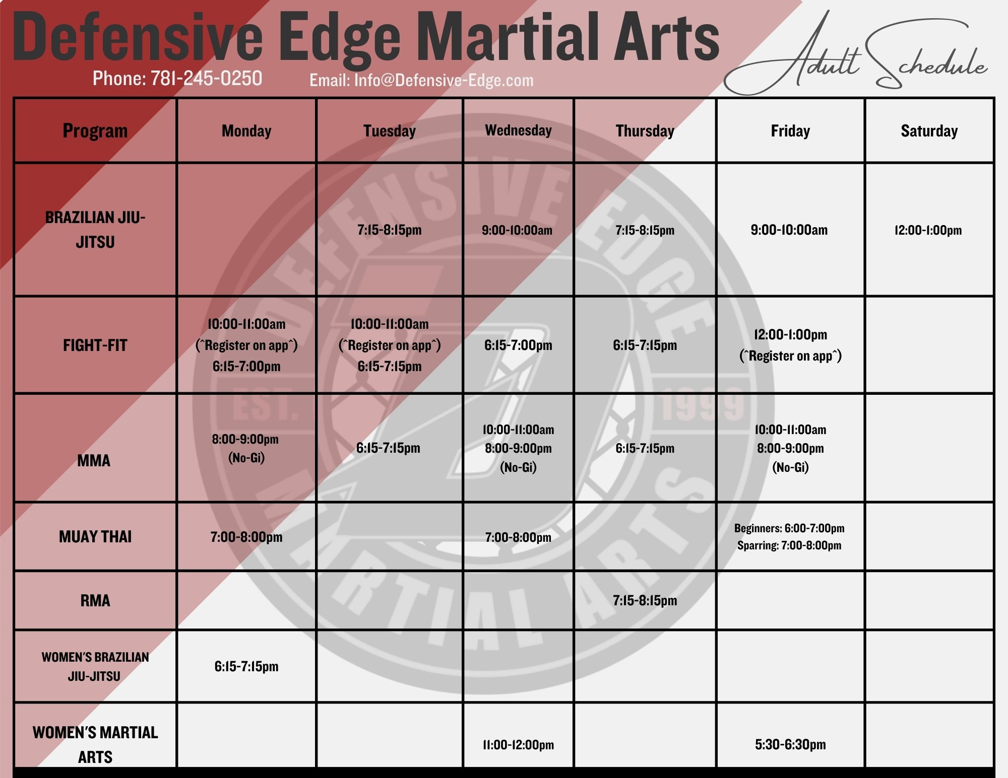 Schedule - MMA, BJJ Classes Karate Kids Classes Adult Self Defense